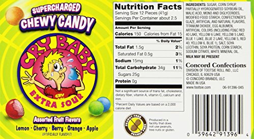 Cry Baby Assorted Flavors Supercharged Chewy Candy 3.75oz. Pack of 12 ...